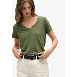 Superdry Damen T-Shirt "STUDIOS SLUB EMB VEE TEE"four leaf clover, Gr. XXL, unifarben, Single Jersey, Obermaterial: 60% Baumwolle, 40% Lyocell,