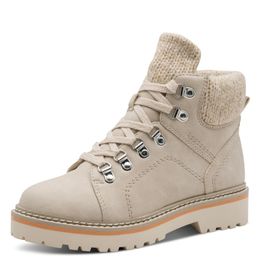 Tamaris Damen Winterboots, Gr. 39beige, Lederimitat, Textil, unifarben, Basic, Schuhe, Blockasatz, Schn&uuml;rboots, im Bergsteigerlook, vegane