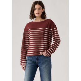 Levi's LEVI'S Damen Langarmshirt "MARIN STRIPE TOP"magnolia stripe choc, Gr. L, gestreift, Sweatware, Obermaterial: 100% Baumwolle, Shirts, Saum mit kurzen