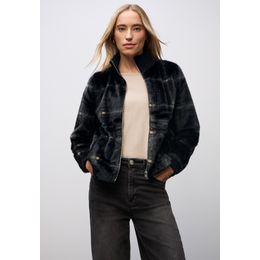 Street One Damen Fellimitatjackeschwarz, Gr. 46, kariert, Web, Obermaterial: 100% Polyester. Futter: 100% Polyester, Jacken, Karierte Fake Fur Jacke