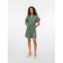 V&eacute;ro Moda VERO MODA Damen Hemdblusenkleid "VMBUMPY SS SHORT SHIRT DRESS WVN GA NOOS", gr&uuml;n, Gr. L, unifarben, Web, Obermaterial: 100% Viskose, Kleider,