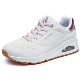 Skechers Damen Slip-On Sneaker "UNO SHIMMER AWAY", Gr. 40, wei&szlig;, Lederimitat, Schuhe, Slipper, Freizeitschuh, Plateausneaker mit modischem Keilabsatz