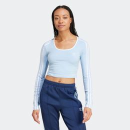 Damen Langarmshirt "3S LS CROP", blau, Gr. XXL, adidas originals, Obermaterial: 93% Baumwolle, 7% Elasthan, Shirts, schmaler und k&uuml;rzerer Schnitt,