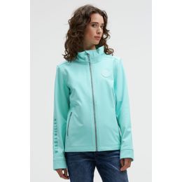 SOCCX Damen Softshelljackenew aqua, Gr. XXL, bedruckt, bestickt, Material Oberstoff Au&szlig;enseite: 92% Polyester, 8% Elasthan, Material Oberstoff