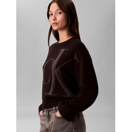 Damen Strickpulloverschwarz, Gr. L, Calvin Klein Jeans, unifarben, Strick, Obermaterial: 100% Baumwolle, Pullover, Regular fit mit Rundhalsausschnitt
