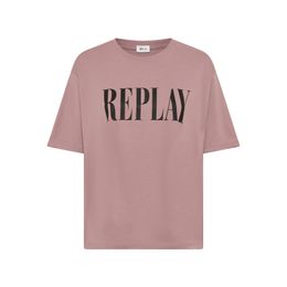 Replay Damen T-Shirtpowder rose, Gr. XL, bedruckt, unifarben, Single Jersey, Obermaterial: 100% Baumwolle, Shirts, aus Baumwolle, Rundhals