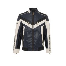 Cipo & Baxx CIPO & BAXX Herren Bikerjacke "CM230", blau, festlich, Gr. S, gestreift, Stoff, 47% Polyurethan, 43% Polyester, 10% Viskose, Jacken, Motorrad-Look