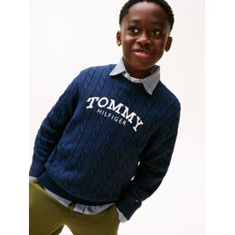 Tommy Hilfiger Jungen Strickpulloverschwarz night navy, Gr. 7, unifarben, Strick, Obermaterial: 100% Baumwolle, Pullover, Regular fit, f&uuml;r Kinder bis