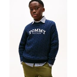 Strickpullover Tommy Hilfiger, Jungen, Gr. 10 (140), schwarz night navy, Strick, Obermaterial: 100% Baumwolle, unifarben, regular fit normal, Rundhals, eingesetzt B&uuml;ndchen, Pullover Strickpullover, Regular fit, f&uuml;r Kinder bis 16 Jahre, Druck