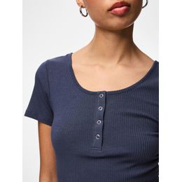 Pieces Damen Kurzarmshirt "PCKITTE SS TOP NOOS BC", blau, Gr. L, unifarben, Rippware, Obermaterial: 95% Baumwolle, 5% Elasthan, Shirts,