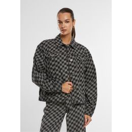 Urban Classics Damen Jeansjacke "Urban Classics Ladies 80&lsquo;s Oversized Laser Printed Denim Jacket"schwarzlasercheck, Gr. S, unifarben, 100% Baumwolle,