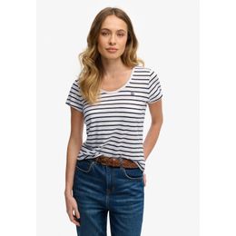 Superdry Damen T-Shirt "STUDIOS SCOOP NECK TEE", wei&szlig;, Gr. XXL, gestreift, Single Jersey, Obermaterial: 60% Baumwolle, 40% Lyocell, Shirts