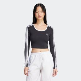 Damen Langarmshirt "3S LS CROP", schwarz, Gr. XXL, adidas originals, Obermaterial: 93% Baumwolle, 7% Elasthan, Shirts, schmaler und k&uuml;rzerer Schnitt,