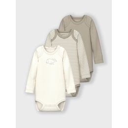 name it Jungen Body "NBNBODY 3P LS Y/D CORE 2 NOOS", Gr. 92, beige, Sweatware, Obermaterial: 100% Baumwolle, gemustert, Bodys