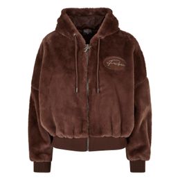 Fubu Damen Collegejacke "Fubu Damen FW224-022-1 Signature Rhinestone Fur Jacket brown"braun, Gr. XS, mehrfarbig, 100% Polyester, Jacken