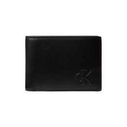Geldb&ouml;rse Calvin Klein "BOLD CK Trifold", Damen, schwarz, Leder, unifarben, Basic, Kleinlederwaren, Unisex Geldbeutel, Portemonnaie mit CK-Logo