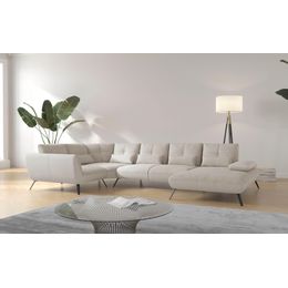 Wohnlandschaft OTTO HOME "Mikado U-Form", beige (creme), B:376cm H:88cm T:226cm, 100% Polyester, Sofas, Wohnlandschaft, inkl. Sitztiefenverstellung und Armteilverstellung