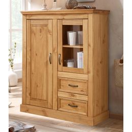 Highboard Home Affaire "Selma", beige (natur gebeizt, gewachst), B:100cm H:120cm T:38cm, Sideboards, Highboard, Vitrine, Breite 100 cm
