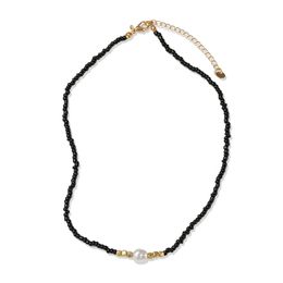 Collier Firetti "Schmuck Geschenk Kupfer Halsschmuck Halskette", gelbgoldfarben, schwarz, wei&szlig;, Halsketten, Damen, Kupfer Perlen Textil, L: 46 B: 8mm, Kupfer, Perlen, Textil, Collier, Made in Germany - mit Glasstein - mit Perle (synth.), B:8mm