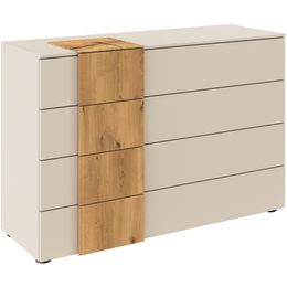 Schubkastenkommode Rauch "Sideboard Kommode Schubladenkommode KONA", beige (champagner), asteiche massiv, B:120cm H:81cm T:43cm, Holzwerkstoff, Sideboards, Absetzung Asteiche massiv, inkl. Soft-Close-Funktion MADE IN GERMANY