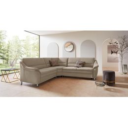 Ecksofa Home Affaire "Cardoso L-Form", beige, B:260cm H:90cm T:230cm, Luxus-Microfaser ALTARA NUBUCK (100% Polyester);Luxus-Microfaser weich (90% Polyester, 10% Polyamid);Struktur (52%Polyester, 35% Acryl, 13%Cotton);Luxus-Microfaser Lederoptik (100% Polyester), Sofas, Ecksofa, mit Trapezecke f&uuml;r mehr Sitzkomfort, wahlweise auch mit Bettfunktion