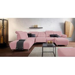 Wohnlandschaft Home Affaire "Manhattan U-Form", rosa (altrosa), B:345cm H:102cm T:247cm, Luxus Microfaser2 (90% Polyester, 10% Polyamid);Flachgewebe (100% Polyester);Luxus-Microfaser1 (100% Polyester), Sofas, Wohnlandschaft, 2 Sitze mit elektrischer Relaxfunktion, verstellbare Armlehnen