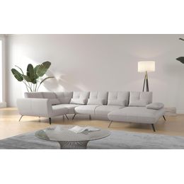 Wohnlandschaft OTTO HOME "Mikado U-Form", grau (hellgrau), B:376cm H:88cm T:226cm, 95% Polyester 5% Polyamid, Sofas, Wohnlandschaft, inkl. Sitztiefenverstellung und Armteilverstellung
