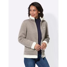 Strickfleecejacke Casual Looks, Damen, Gr. 38, grau (taupe, meliert), 100% Polyester, unifarben, Jacken