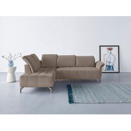 Ecksofa Home Affaire "Fresh L-Form", beige (sand), B:260cm H:79cm T:220cm, 100% Polyester, Sofas, Ecksofa, Federkern, wahlweise Kopfteilverstellung und motorischer Vorziehsitz