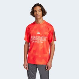 T-Shirt adidas Sportswear "M TIRO NP TEE", Herren, Gr. M, schwarz (bright rot, schwarz, multicolor), Obermaterial: 100% Polyester, Rundhals, Shirts T-Shirt, sportlicher Schnitt, kurze &Auml;rmel, mit Grafik und Allover-Print