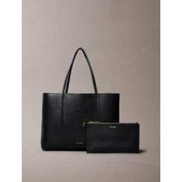 Tragetasche Calvin Klein "FOIL LOGO SMALL TOTE", Damen, Gr. B/H/T: 30cm x 23cm x 9,5cm, schwarz, Lederimitat, unifarben, Taschen, Damen Shopper, Handtasche mit Calvin Klein Schriftzug