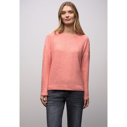 Langarmshirt Street One, Damen, Gr. 34, striking coral meliert, Stoff, 51% Polyester, 45% Viskose, 4% Elasthan, meliert, normal normal, Rundhals, abgesteppt, Shirts Langarmshirt, mit Rundhalsausschnitt