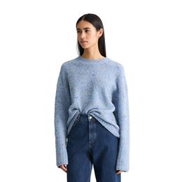 Marc O'Polo Strickpullover MARC O'POLO DENIM "aus Schurwolle-Viskose-Mix", Damen, Gr. L, blau dusk, Obermaterial: 77% Schurwolle, 15% Polyamid, 8% Viskose, unifarben, Rundhals, Pullover Strickpullover