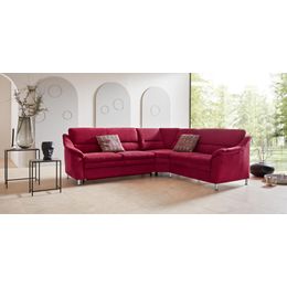 Ecksofa Home Affaire "Cardoso L-Form", rot (bordeaux), B:260cm H:90cm T:230cm, Luxus-Microfaser ALTARA NUBUCK (100% Polyester);Luxus-Microfaser weich (90% Polyester, 10% Polyamid);Struktur (52%Polyester, 35% Acryl, 13%Cotton);Luxus-Microfaser Lederoptik (100% Polyester), Sofas, Ecksofa, mit Trapezecke f&uuml;r mehr Sitzkomfort, wahlweise auch mit Bettfunktion