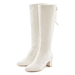Schlupfstiefel Lascana, Damen, Gr. 35, beige (creme), Obermaterial: 100% Textilmaterial. Decksohle: 100% Lederimitat. Futter: 100% Textilmaterial. Laufsohle: 100% Synthetik, unifarben, Schuhe Schlupfstiefel, Schlupfboots, Slouchy Boots, Slip-On, Stretch & Blockabsatz