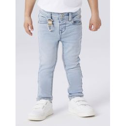 Slim-fit-Jeans name it "NMMTHEO DNMTHAYER 2689SWE KEY PANT NOOS", Jungen, Gr. 104, N-Gr, light blau bleached denim, Denim/Jeans, Obermaterial: 70% Baumwolle, 27% Polyester, 3% Elasthan, unifarben, slim fit lang, Jeans Slim-fit-Jeans
