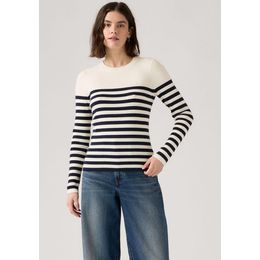 Levi's Rundhalspullover LEVI'S "RIB CREW SWEATER", Damen, Gr. S (36), adrienne stripe egre, Strick, Obermaterial: 53% Baumwolle, 32% Polyester, 13% Polyamid, 2% Elasthan, gestreift, normal, Rundhals, Pullover Rundhalspullover, Geripptes Strickmuster