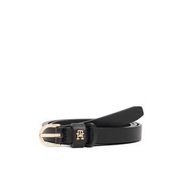 Lederg&uuml;rtel Tommy Hilfiger "ESSENTIAL EFFORTLESS GOLD", Damen, Gr. 110, schwarz, Rindsleder, G&uuml;rtel Lederg&uuml;rtel, 1,5 cm breit, ovale Einfachdornschlie&szlig;e, Dameng&uuml;rtel