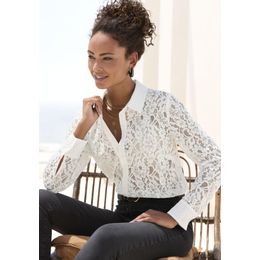 Spitzenbluse Lascana, Damen, Gr. 36, wei&szlig;, Spitze, Obermaterial: 55% Baumwolle, 45% Polyamid. Einsatz: 100% Viskose, unifarben, festlich, figurumspielend h&uuml;ftlang, Blusen Spitzenbluse, mit Hemdblusenkragen, Spitzenbluse, transparente Bluse, festlich