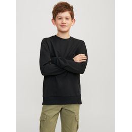 Jack & Jones Sweatshirt JACK & JONES JUNIOR "JJEBRADLEY einfach kombinierbar, pflegeleicht", Jungen, Gr. 140, schwarz, angeraute Sweatware, Obermaterial: 61% Polyester, 39% Baumwolle, unifarben, regular fit normal, Rundhals, Rippb&uuml;ndchen, Sweatshirts Sweatshirt, Materialmix, regular fit