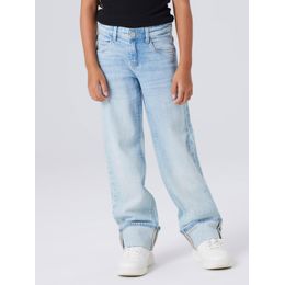 Straight-Jeans name it "NKFROSE STRAIGHT FOLD JEANS 4224-AZ NOOS", M&auml;dchen, Gr. 134, N-Gr, light blau denim, Denim/Jeans, Obermaterial: 99% Baumwolle, 1% Elasthan, unifarben, straight fit lang, Jeans Straight-Jeans