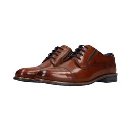 Schn&uuml;rschuh Bugatti, Herren, Gr. 43, cognac, Leder, used, festlich, Schuhe Schn&uuml;rschuh, Blockabsatz, Abendschuh, Businessschuh mit Logopr&auml;gung