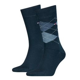 Socken Tommy Hilfiger "TH MEN SOCK CHECK 2P", Damen, Gr. 43-46, blau (schwarz navy), Baumwollmischung, normal, Socken Socken, mit klassischem Argyle-Design