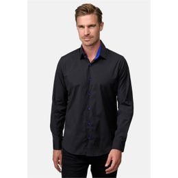 Langarmhemd Rusty Neal, Herren, Gr. 4XL, EURO-Gr&ouml;&szlig;en, schwarz (schwarz, blau), 60% Baumwolle, 37% Polyester, 3% Elasthan, unifarben, Hemden, mit trendigem Farbkontrast