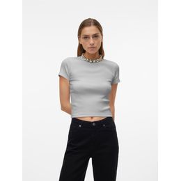 V&eacute;ro Moda Kurzarmshirt VERO MODA "VMCHLOE SS SHORT TOP JRS NOOS", Damen, Gr. L, grau (light grau melange), Feinripp, Obermaterial: 95% Baumwolle, 5% Elasthan, unifarben, figurbetont taillenlang, Rundhals, Shirts, Baumwollmischung