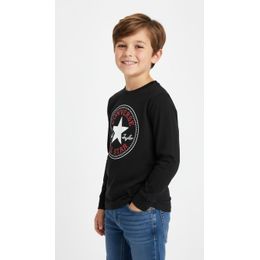 Langarmshirt Converse "CNVB CHUCK PATCH LS TEE", Jungen, Gr. 98, schwarz, Sweatware, Obermaterial: 100% Baumwolle, bedruckt, unifarben, normal, Rundhals, eingesetzt abgesteppt, Shirts Langarmshirt, f&uuml;r Kinder