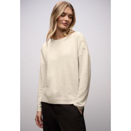 Strickpullover Street One, Damen, Gr. 42, cotton beige meliert, Strick, Obermaterial: 51% Polyester, 45% Viskose, 4% Elasthan, unifarben, bequem h&uuml;ftbedeckend, Rundhals, B&uuml;ndchen, Pullover Strickpullover, Knopfdetail an den Schultern und im Melange-Look