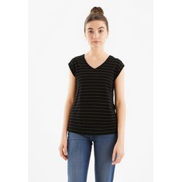 Kurzarmshirt Pieces "PC BILLO", Damen, Gr. XS, schwarz (schwarz detail:wide gold lurex), Jersey, Obermaterial: 85% Viskose, 10% metallisierte Fasern, 5% Elasthan, Glitzermuster, bequem normal, Rundhals, Shirts, Viskosemischung, loose fit