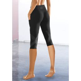 active by Lascana Caprileggings LASCANA ACTIVE, Damen, Gr. 44/46, N-Gr, schwarz, Single Jersey, Obermaterial: 95% Baumwolle, 5% Elasthan, bedruckt, unifarben, figurbetont kniebedeckend, Hosen, mit optischen Reflektortprint und Handytasche