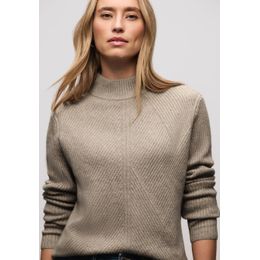 Stehkragenpullover Street One, Damen, Gr. 44, mocha glow meliert, Strick, Obermaterial: 37% Baumwolle, 34% Polyacryl, 26% Polyester, 3% Elasthan, bequem h&uuml;ftbedeckend, Rundhals, Pullover Stehkragenpullover, mit dezentem Strukturmuster
